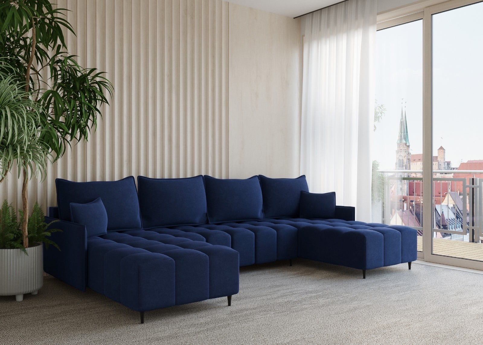 Modern Small U Shape Sofa Bed with Storage - CEBU - ChillMe