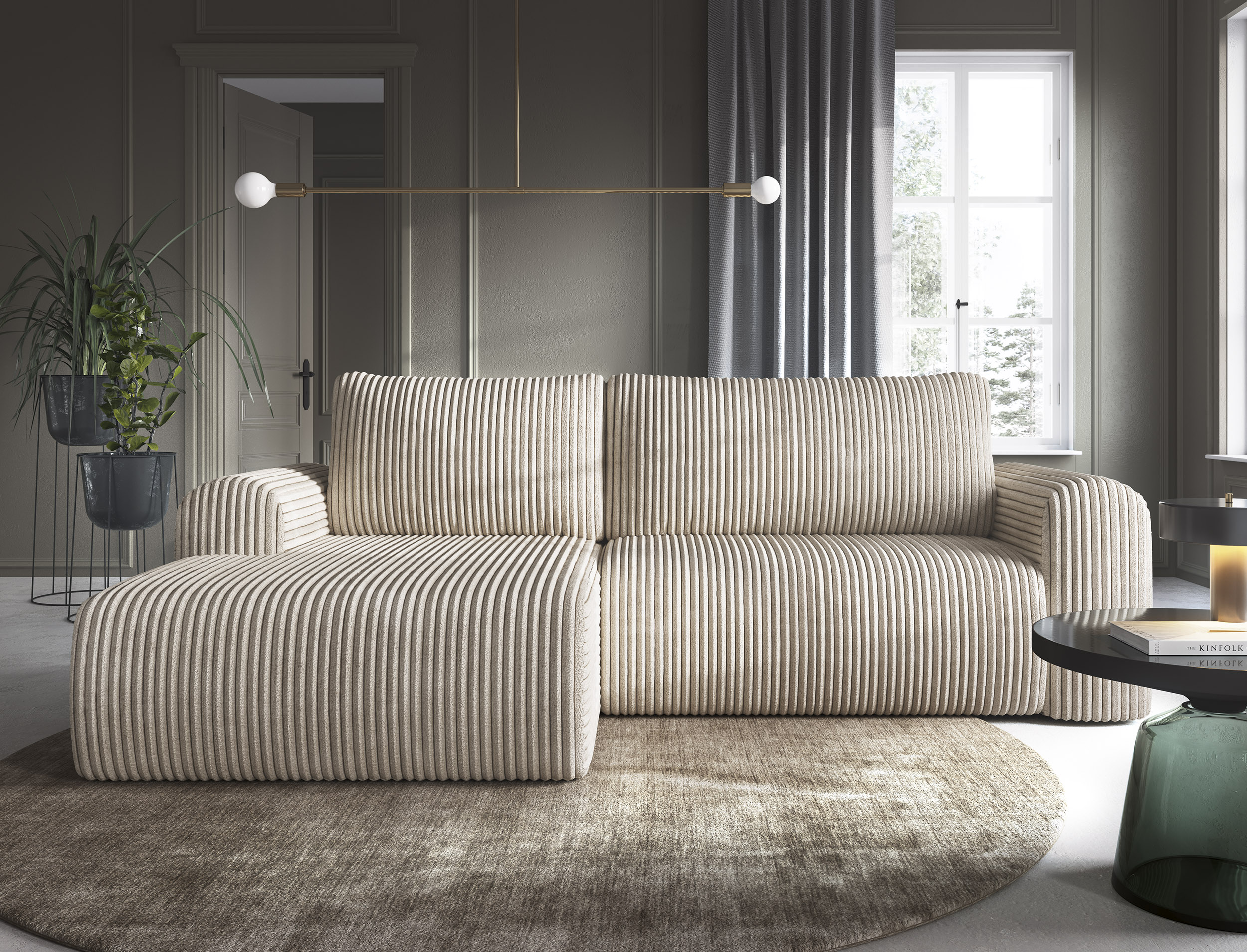 Corduroy Retro Corner Sofa Bed - Laco - ChillMe